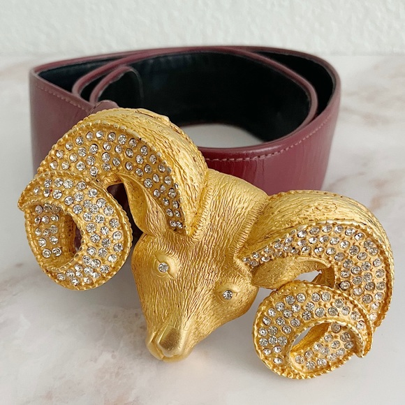 Accessories | Vintage 198s Jeweled Leather Aries Ram Belt | Poshmark